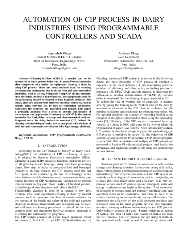 (PDF) Automation of CIP Process in dairy industries using programmable ...