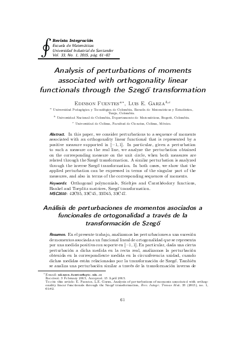 Pdf Analysis Of Perturbations Of Moments Associated With
