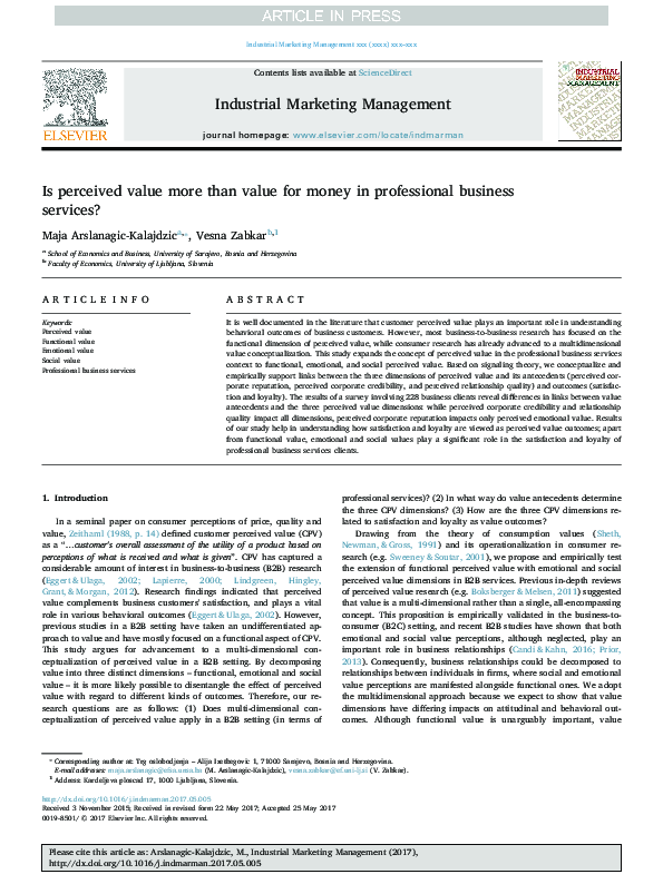 (PDF) Is perceived value more than value for money in professional ...
