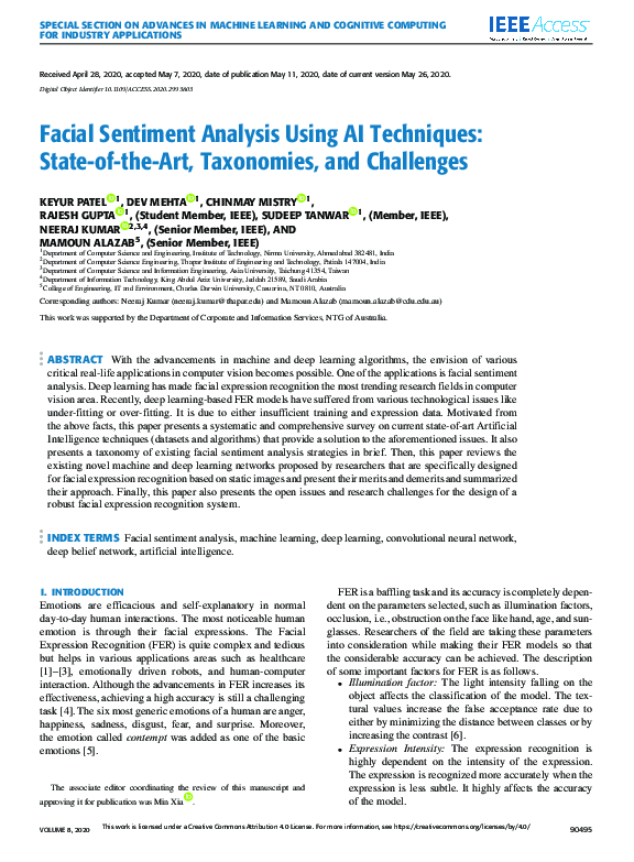 (PDF) Facial Sentiment Analysis Using AI Techniques: State-of-the-Art, Taxonomies, and Challenges
