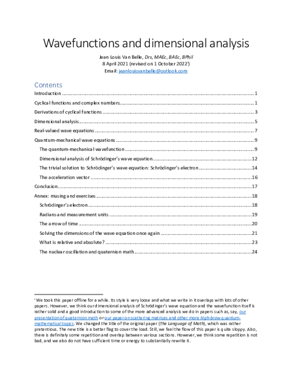 (PDF) Wavefunction math and dimensional analysis
