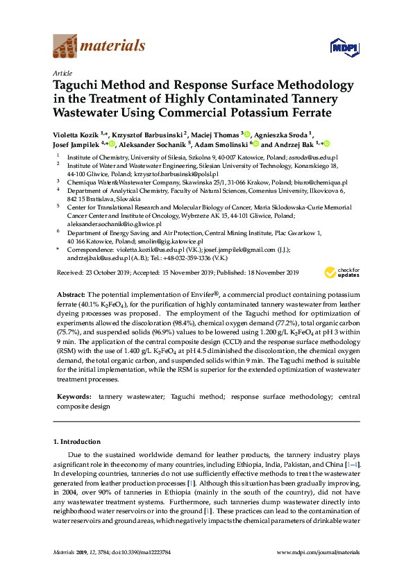 (PDF) Taguchi Method and Response Surface Methodology in the Treatment of Highly Contaminated ...