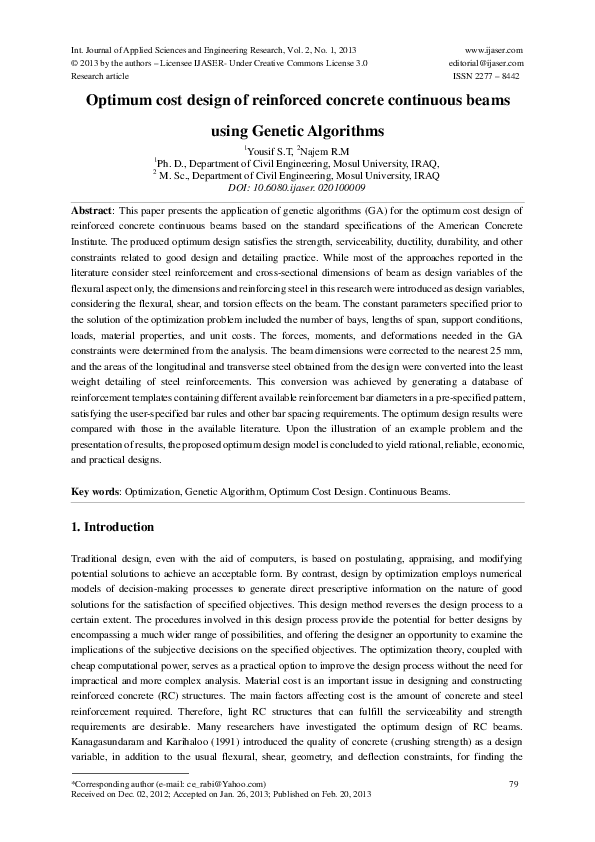 Pdf Optimum Cost Design Of Reinforced Concrete Continuous Beams Using Genetic Algorithms