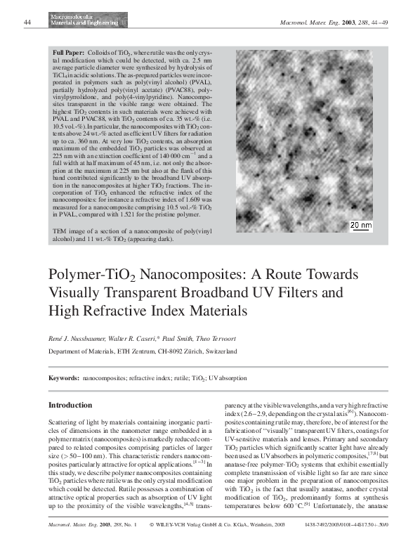 (PDF) Polymer-TiO2 Nanocomposites: A Route Towards Visually Transparent ...