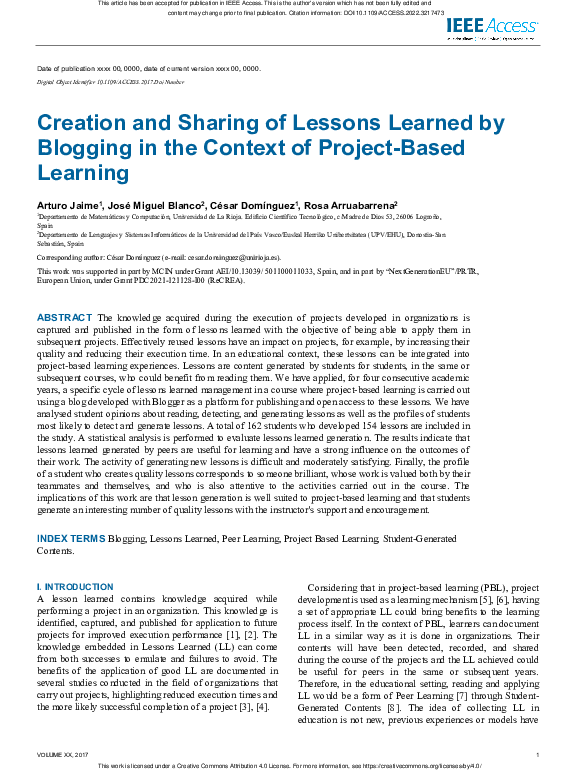 (PDF) Creation and Sharing of Lessons Learned by Blogging in the ...