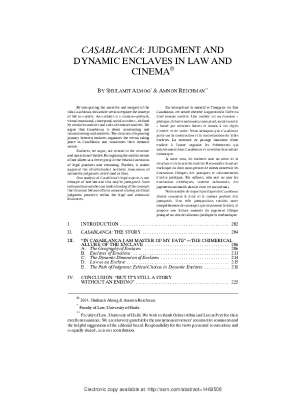 (PDF) Casablanca: Judgment and dynamic enclaves in law and cinema