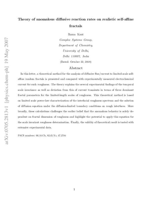(PDF) Theory of Anomalous Diffusive Reaction Rates on Realistic Self ...