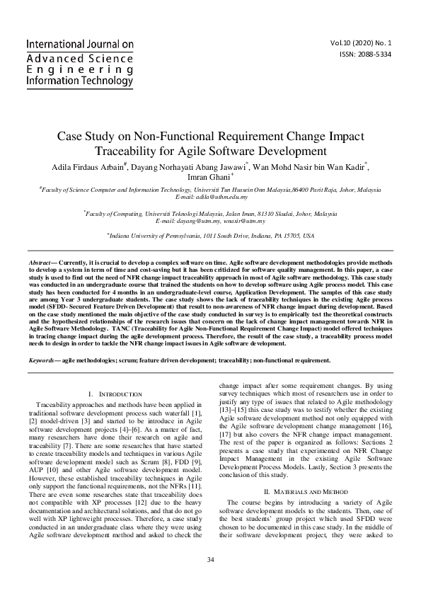 (PDF) Case Study on Non-Functional Requirement Change Impact Traceability for Agile Software ...