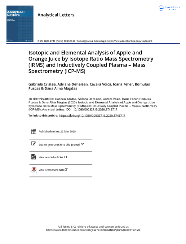 (PDF) Isotopic and Elemental Analysis of Apple and Orange Juice by ...