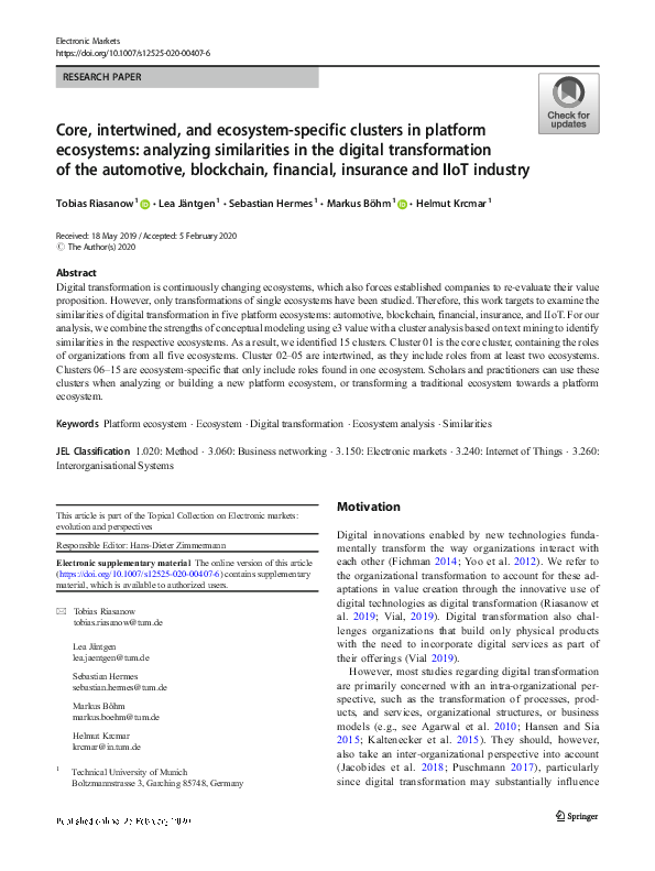 Core, intertwined, and ecosystem-specific clusters in platform ...