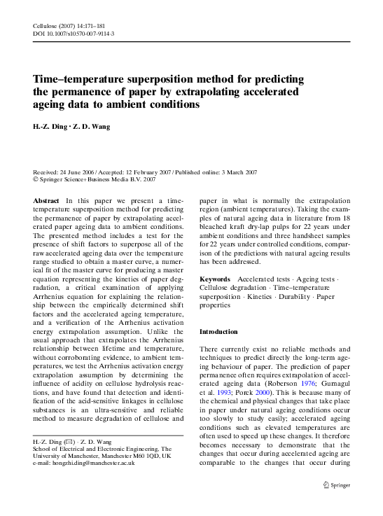 (PDF) Time–temperature superposition method for predicting the permanence of paper by ...