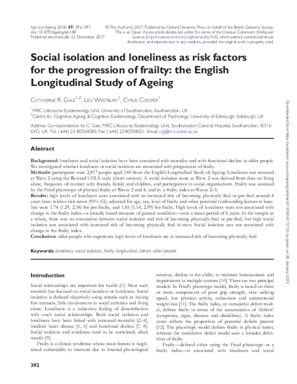 (PDF) Social isolation and loneliness as risk factors for the ...