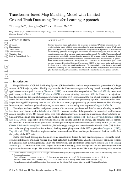 (PDF) Transformer-based map-matching model with limited labeled data using transfer-learning ...