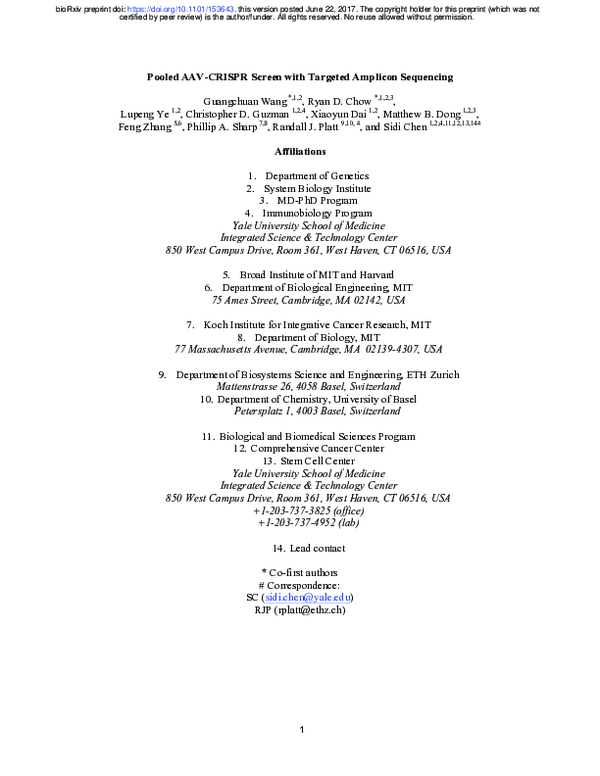 (PDF) Pooled AAV-CRISPR Screen with Targeted Amplicon Sequencing