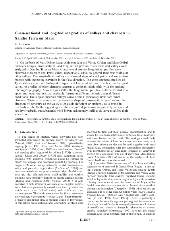 (PDF) Cross-sectional and longitudinal profiles of valleys and channels ...