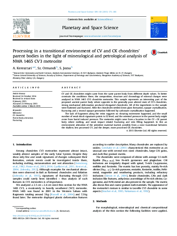 (PDF) Processing in a transitional environment of CV and CK chondrites ...