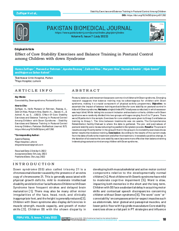 (PDF) Effect Of Core Stability Exercises and Balance Training in Postural Control Among Children ...