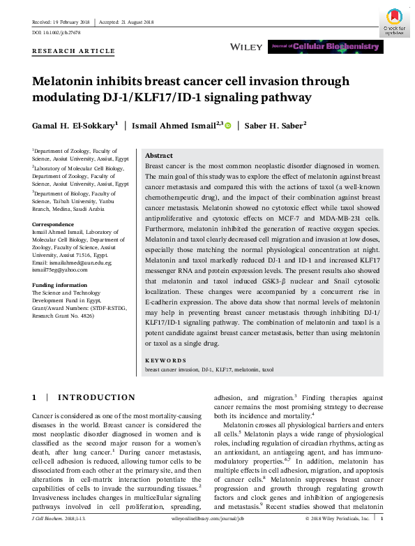 (PDF) Melatonin inhibits breast cancer cell invasion through modulating ...