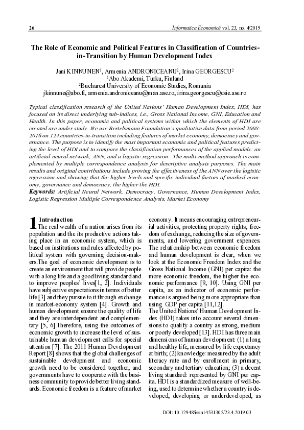 (PDF) The Role of Economic and Political Features in Classification of ...
