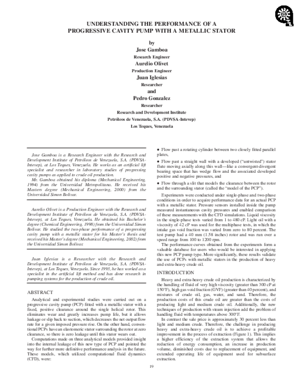 (PDF) Understanding The Performance Of A Progressive Cavity Pump With ...