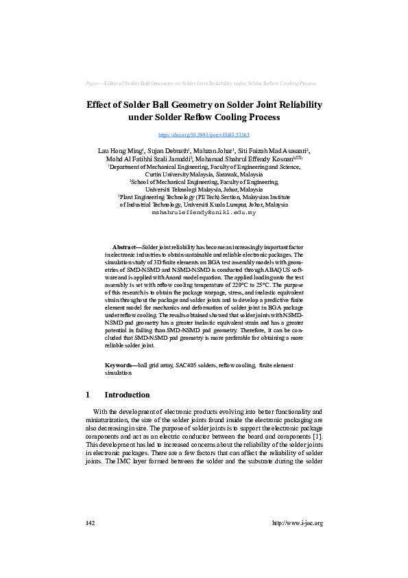 (PDF) Effect of Solder Ball Geometry on Solder Joint Reliability under Solder Reflow Cooling Process