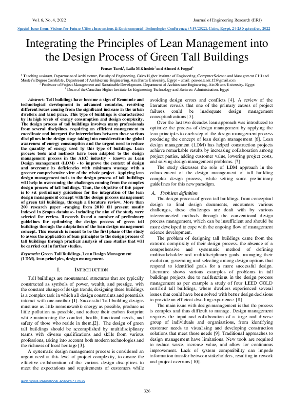 (PDF) Integrating the Principles of Lean Management into the Design Process of Green Tall ...