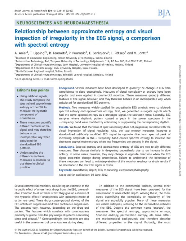(PDF) Relationship between approximate entropy and visual inspection of irregularity in the EEG ...