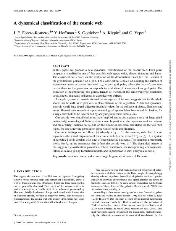 (PDF) A dynamical classification of the cosmic web