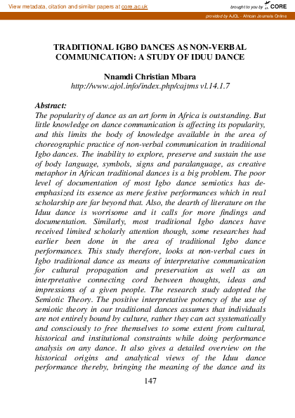 (PDF) Traditional Igbo dances as non-verbal communication: A study of ...