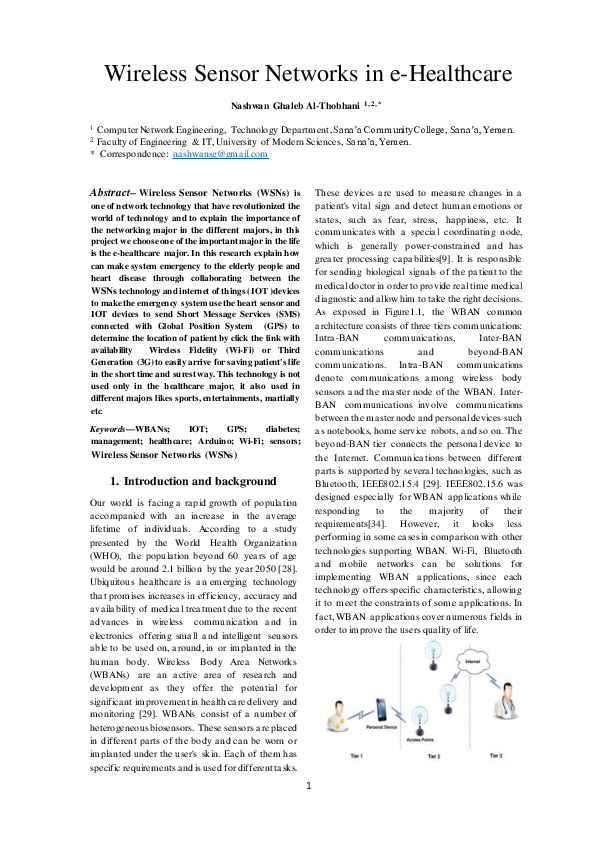 (PDF) Wireless Sensor Networks in e-Healthcare
