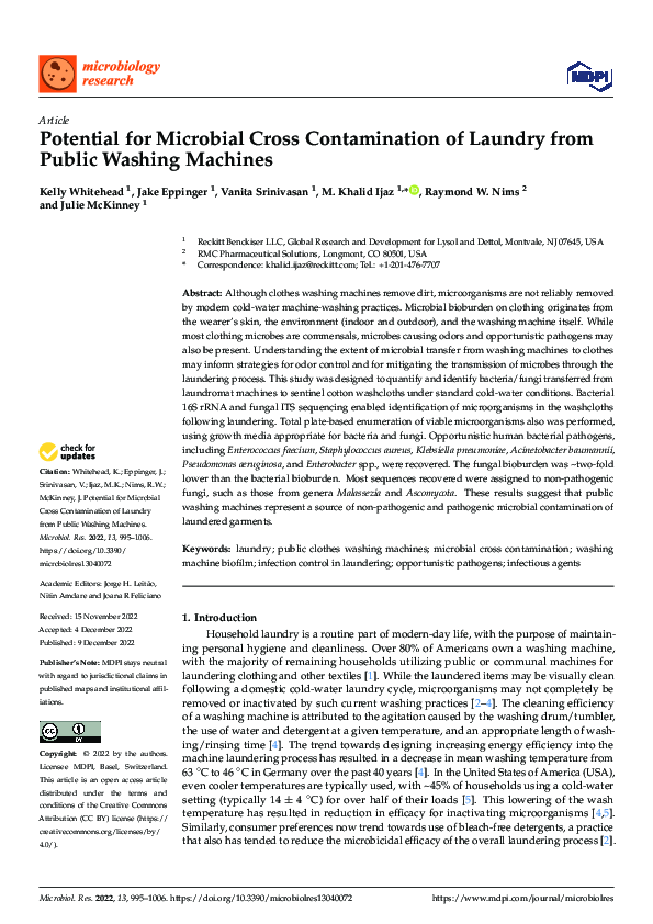(PDF) Potential for Microbial Cross Contamination of Laundry from ...