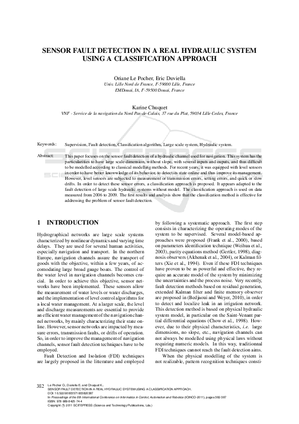 Pdf Sensor Fault Detection In A Real Hydraulic System Using A