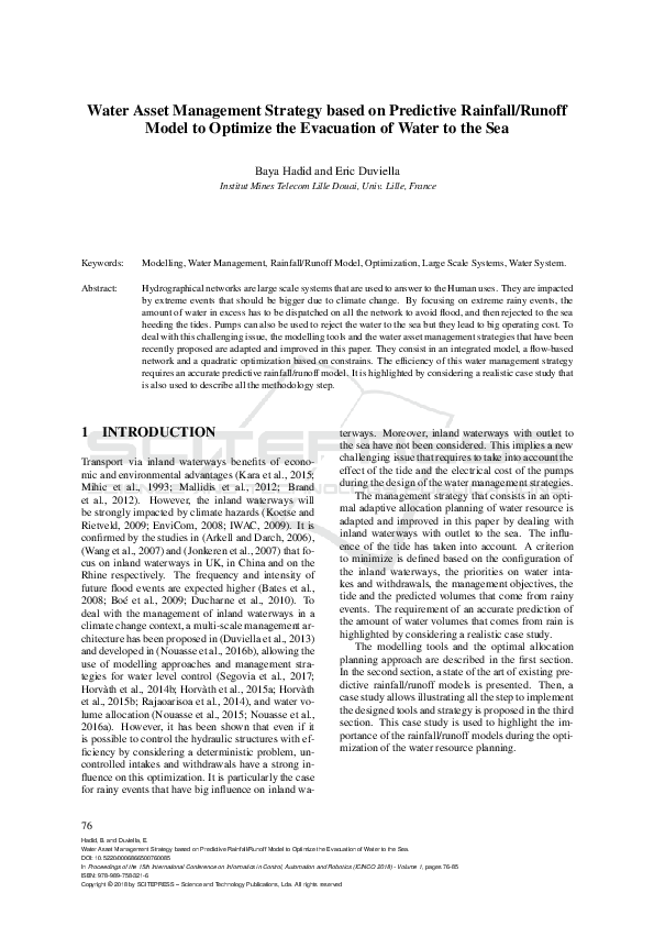 (PDF) Water Asset Management Strategy based on Predictive Rainfall/Runoff Model to Optimize the ...