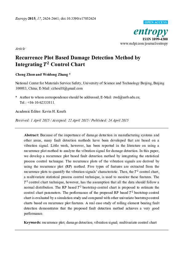 (PDF) Recurrence Plot Based Damage Detection Method by Integrating Control Chart
