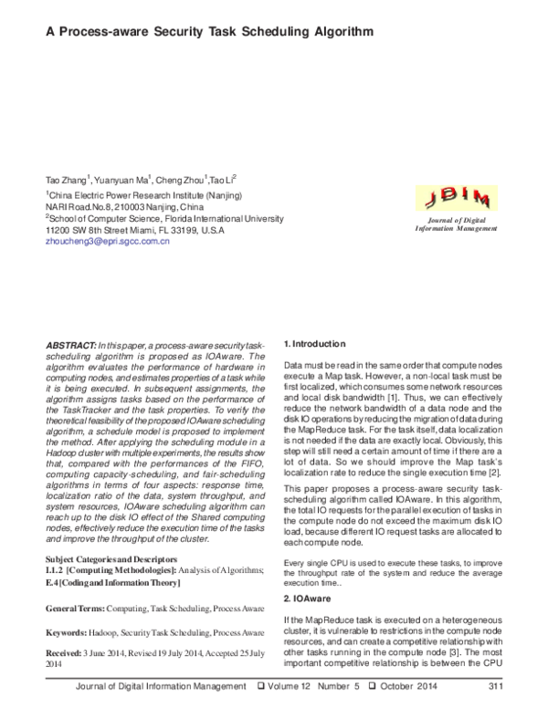 Pdf A Process Aware Security Task Scheduling Algorithm Cheng Zhou