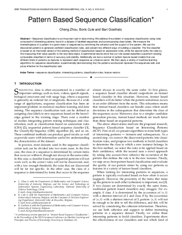 Pdf Pattern Based Sequence Classification Cheng Zhou