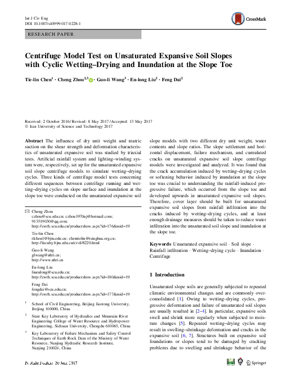 (PDF) Centrifuge Model Test on Unsaturated Expansive Soil Slopes with ...