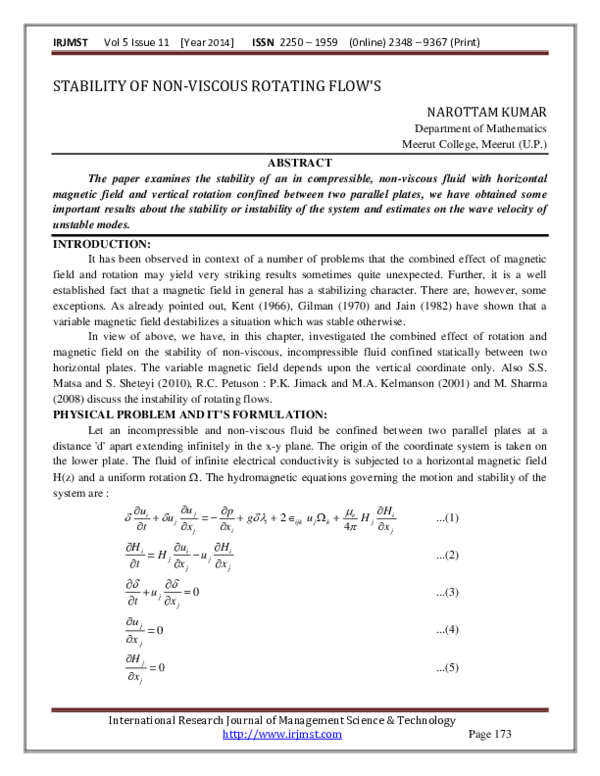 (PDF) STABILITY OF NON-VISCOUS ROTATING FLOW'S