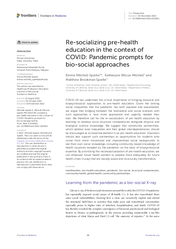 (PDF) Re-socializing pre-health education in the context of COVID ...