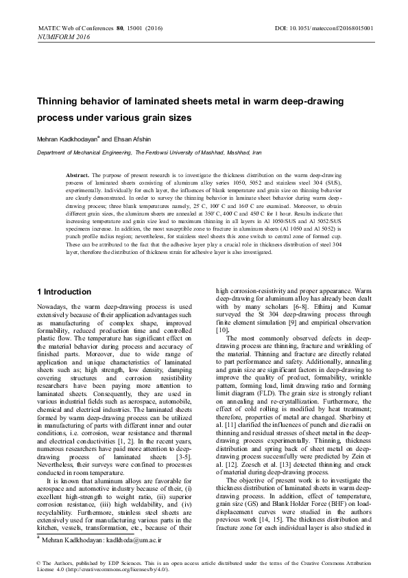 (PDF) Thinning behavior of laminated sheets metal in warm deep-drawing ...