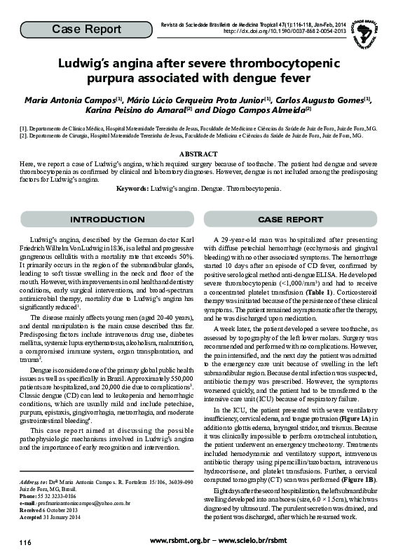 (PDF) Ludwig's angina after severe thrombocytopenic purpura associated ...