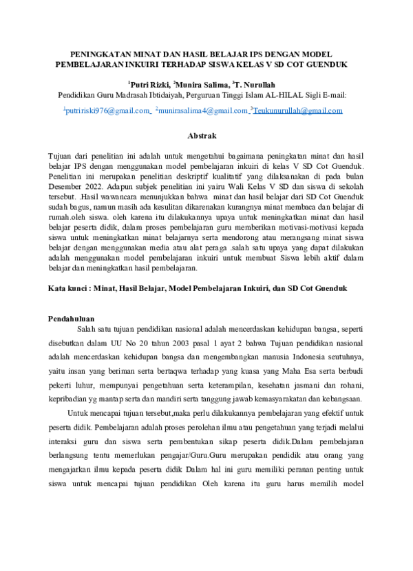 (DOC) PENINGKATAN MINAT DAN HASIL BELAJAR IPS DENGAN MODEL PEMBELAJARAN ...