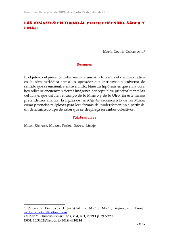 (PDF) Las Khárites : En torno al poder femenino. Saber y linaje