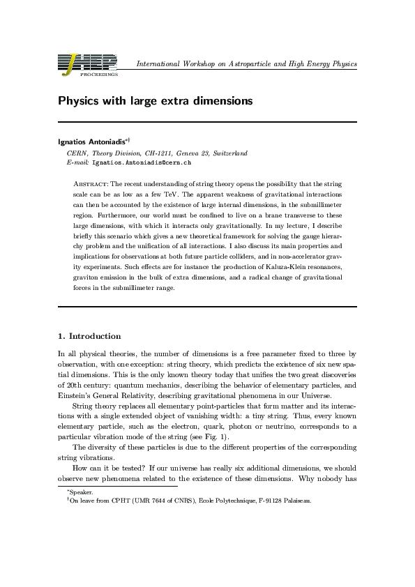 (PDF) Physics with large extra dimensions
