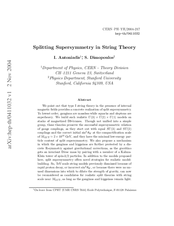 (PDF) Splitting supersymmetry in string theory