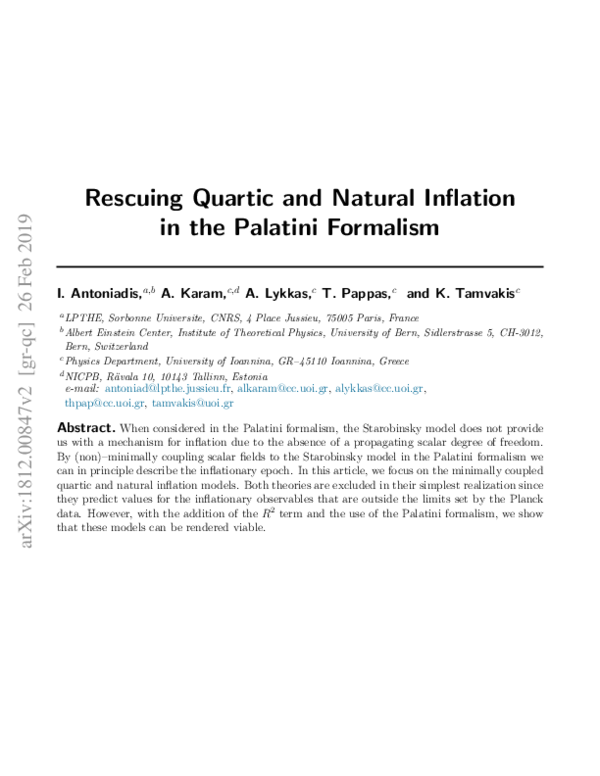 (PDF) Rescuing quartic and natural inflation in the Palatini formalism