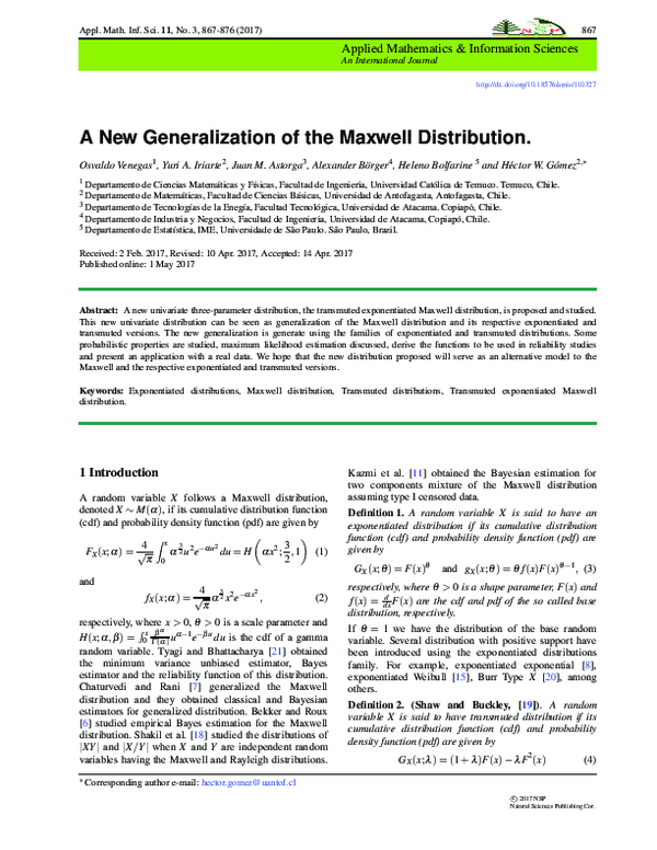 Pdf A New Generalization Of The Maxwell Distribution