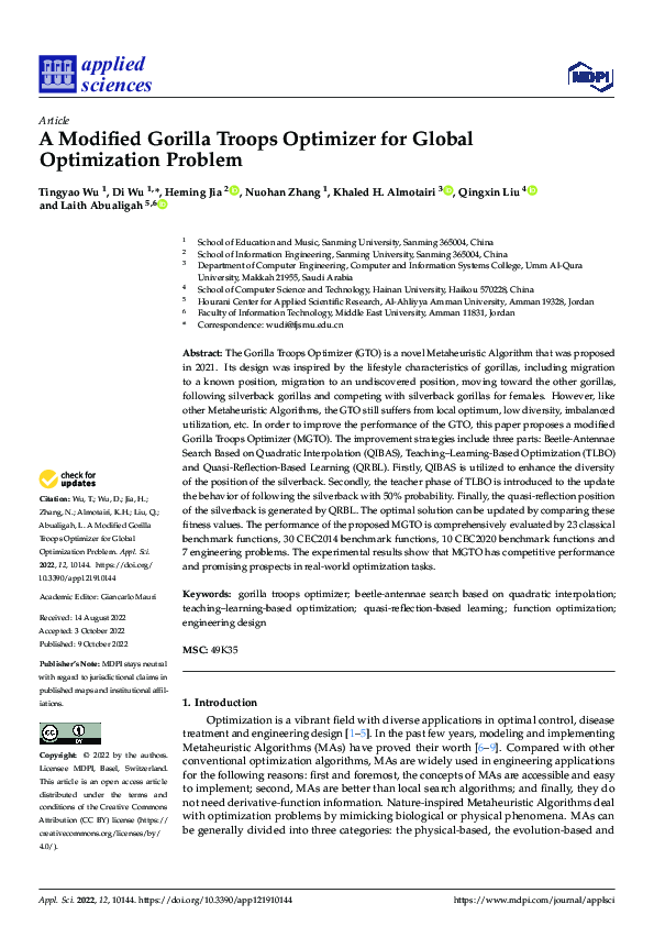 (PDF) A Modified Gorilla Troops Optimizer for Global Optimization Problem