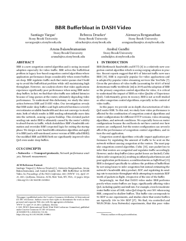 (PDF) BBR Bufferbloat in DASH Video