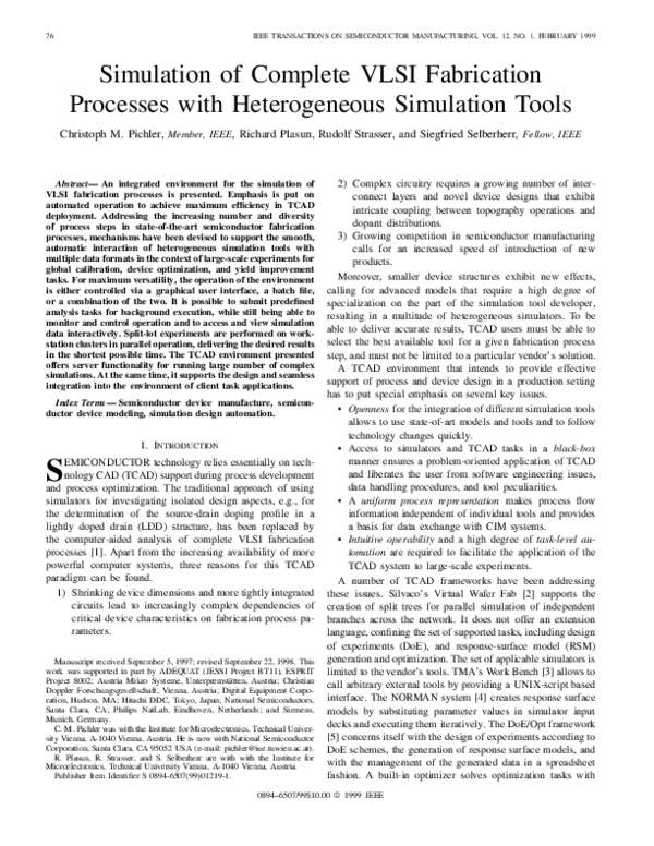 Pdf Simulation Of Complete Vlsi Fabrication Processes With Heterogeneous Simulation Tools
